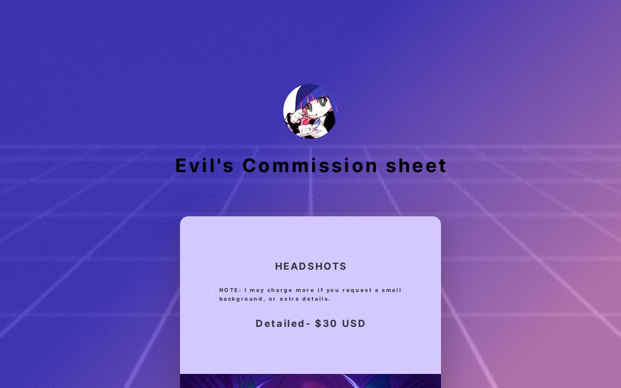 Evil's commission sheet